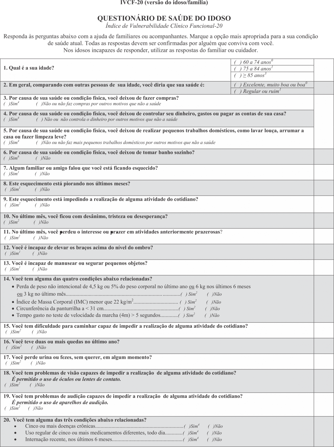 Questionário Para Avaliação Do Idoso - BRAINCP